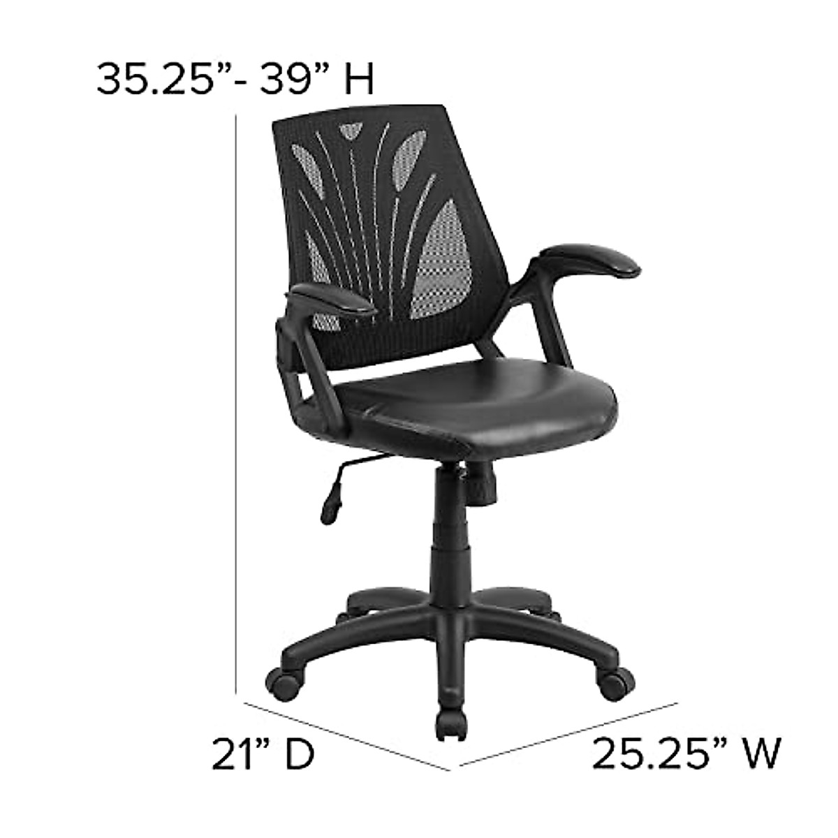 Flash Furniture Sam Mid-Back Designer Black Mesh Swivel Task Office Chair with LeatherSoft Seat and Open Arms