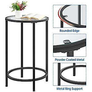 Yaheetech End Table,Round Side Table,Small Coffee Accent Table Nightstand Modern Style w/Glass Top & Metal Frame for Living Room, Balcony, Bedroom, Porch, Small Space,Black