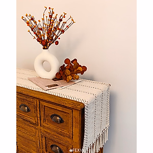 FEXIA Boho Macrame Table Runner with Tassels 72 Inches Long Cream Table Runner for Farmhouse Home Decor Table Runner for Bohemian Dining Bedroom Decor Rustic Bridal Shower (12x72 Inches)