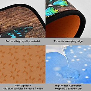 Blue Butterfly Brown Background Kitchen Mats and Rugs Set of 2 Cushioned Anti Fatigue Comfort Waterproof Runner Carpets for House,Sink,Office,Kitchen