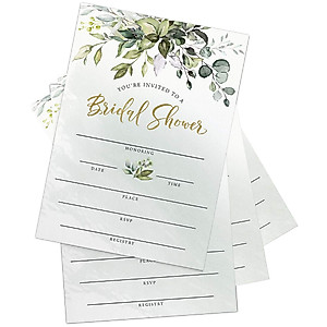 Printed Party Bridal Shower Invitations and Envelopes, Greenery, Set of 25