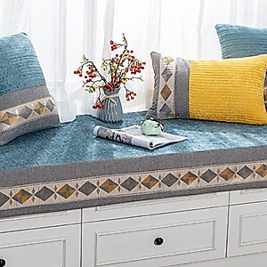 CAMAL Bay Window Seat Cushions Indoor, Non-Slip Chenille Window Seat Cushions Indoor, Rustic Farmhouse Window Sill Mat Bench Seat Cover for Sofa Bedroom Living Room - 27.55" x 82.67", Green-B