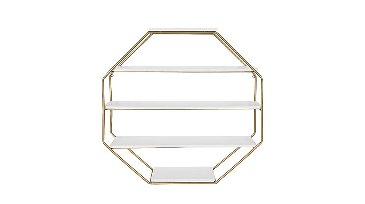 Kate and Laurel Lintz Modern Octagon Wall Shelves - Gold & White