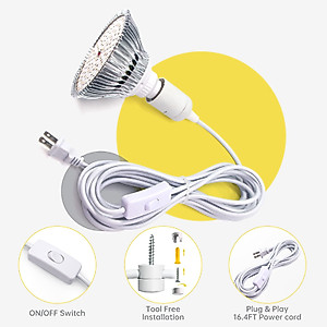 Bstrip LED Grow Light Bulb for Indoor Plants with Hanging System, 25W Full Spectrum Hanging Grow Light,3000K Plant Light Bulbs with 16.4FT Power Cord, Pendant Grow Lights for Indoor Plants, 1 Pack