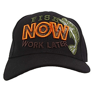 TOP HEADWEAR Fisherman Fish Now Work Later Baseball Cap - Black
