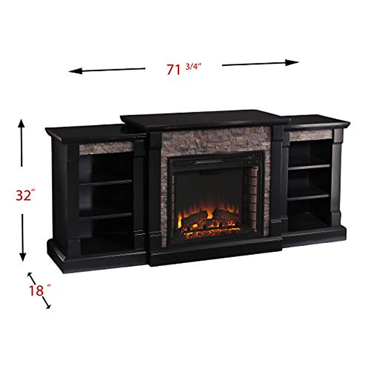 Gallatin Faux Stone Electric Fireplace w/ Bookcases