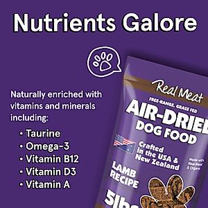 TRMC Real Meat Air Dried Dog Food w/Real Lamb - 5lb Bag of USA-Crafted Grain-Free Real Meat Dog Food Sourced from Hormone-Free, Free-Range, Grass-Fed Lamb - Digestible, All Natural, High Protein Lamb