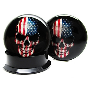 Pierced Republic American Skull Ear Plugs - Acrylic - Screw on - New *Pair* (00 Gauge (10mm))