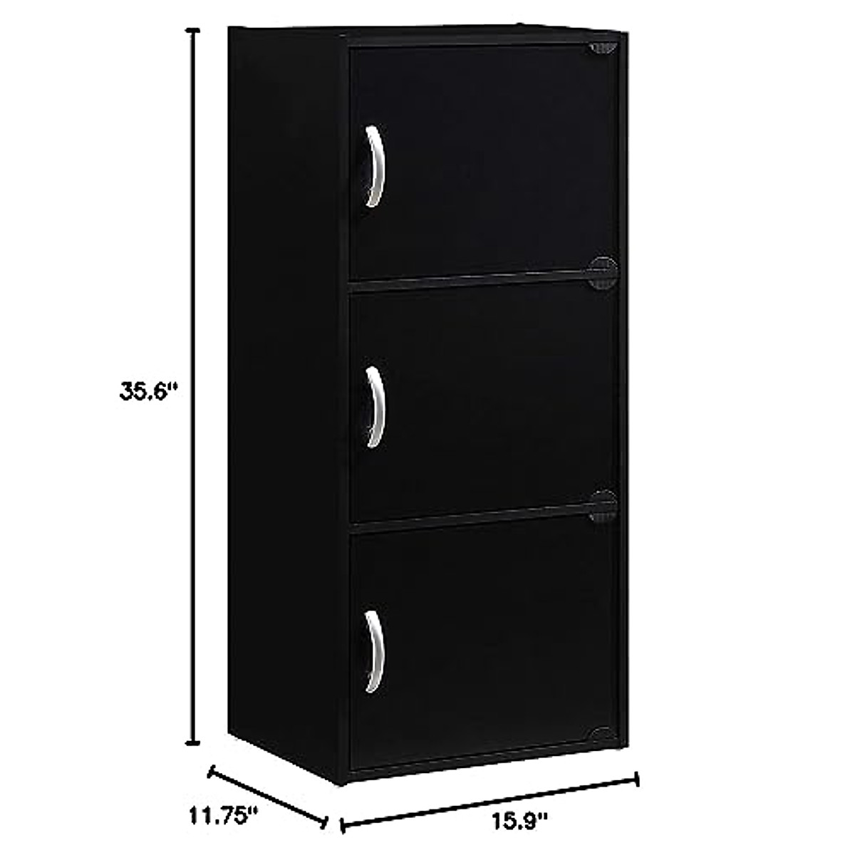 HODEDAH IMPORT 3-Shelf Bookcase Cabinet, Black