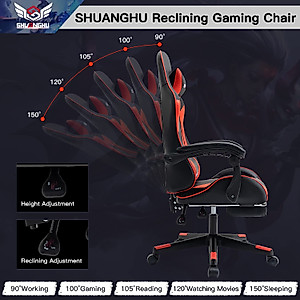 shuanghu Gaming Chair High Back Computer PC Ergonomic Video Office Chairs Gamer Chair with Footrest Video Support Reclining Video Computer Chair Desk Chair Leather Gaming Chair