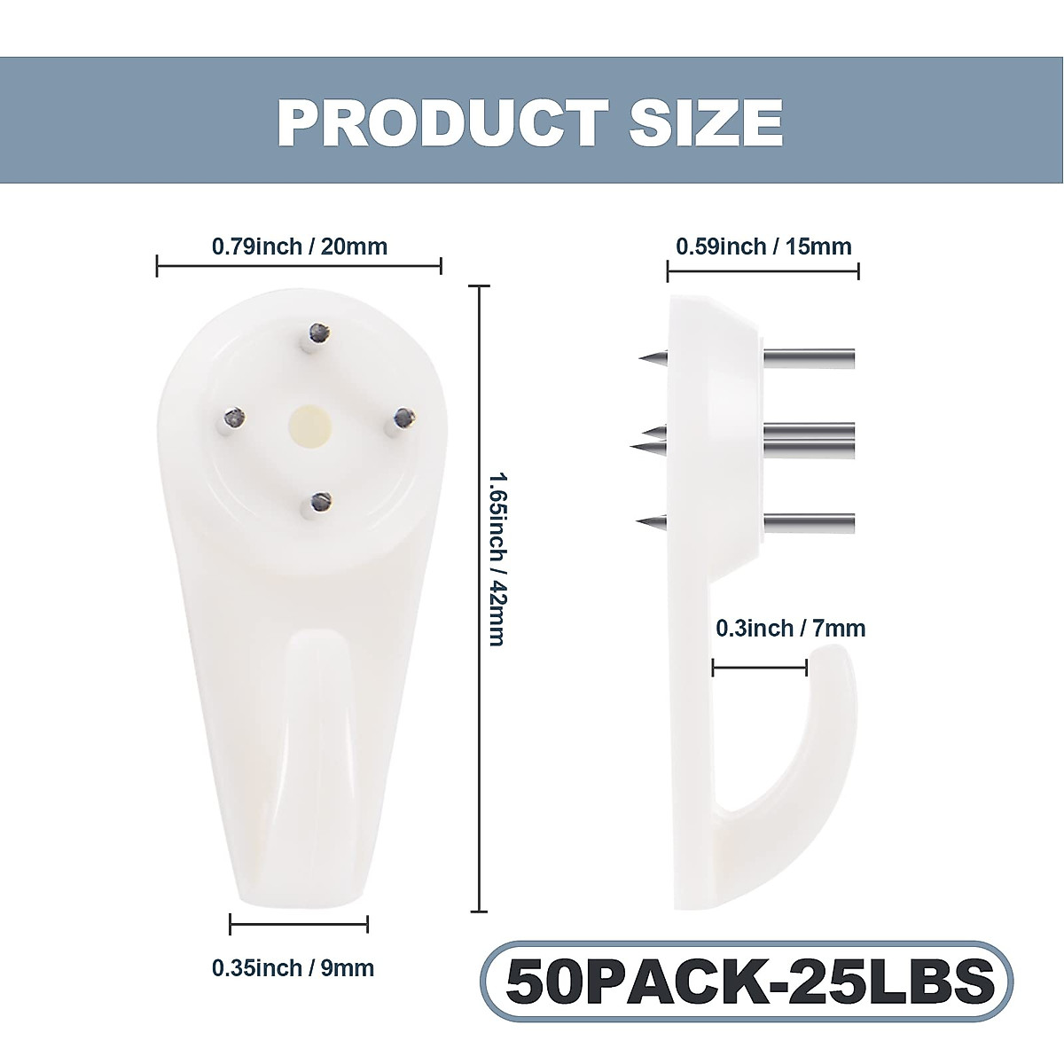 COVITKAN 50 PCS Picture Hangers Hanging Kit, Heavy Duty Hooks for Stucco/Concrete/Hard Walls Without Drilling, Invisible Nail&25 LBS Weight Load