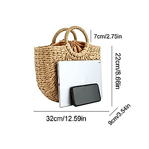 Gets Women Straw Bag, Hand-woven Rattan Tote Clutch Handle Bag Retro Summer Beach Tote Bags Wicker Bags
