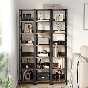 IDEALHOUSE Bookshelf Narrow Bookcase Tall Skinny Storage Rack Shelf 6 Tier Standing Bookshelves Metal Frame Rustic Display Racks Industrial Book Shelf for Bedroom, Living Room, Home Office