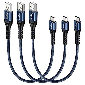 Fasgear USB C Short Cable - 3 Pack 1ft Fast Charging Braided Type C to USB A Cord Compatible for Sam-Sung Galaxy S21 Ultra/S20/Note 10/S9/S8|Moto G7,Oneplus 3,Huawei & Android Smartphones, Blue