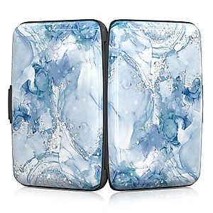 Rimilak Aluminuml Credit Card Holder, Mini Credit Card Wallet RFID Blocking Slim Metal Hard Case for Women Men, Blue Mable