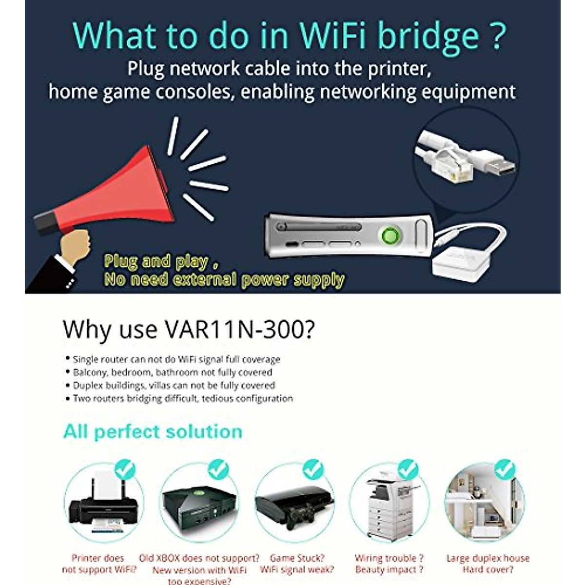 Mini WiFi Router VAR11N-300 Portable WiFi Bridge Hotspot 300Mbps Travel WiFi Repeater