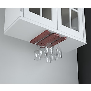 Rustic State 2 Sectional Adjustable Under Cabinet Mount Wood Stemware Rack Hanging Shelf Glassware Holder Bar Organizer with up to 6 Wine Glass Storage 11 Inch Deep Mahogany