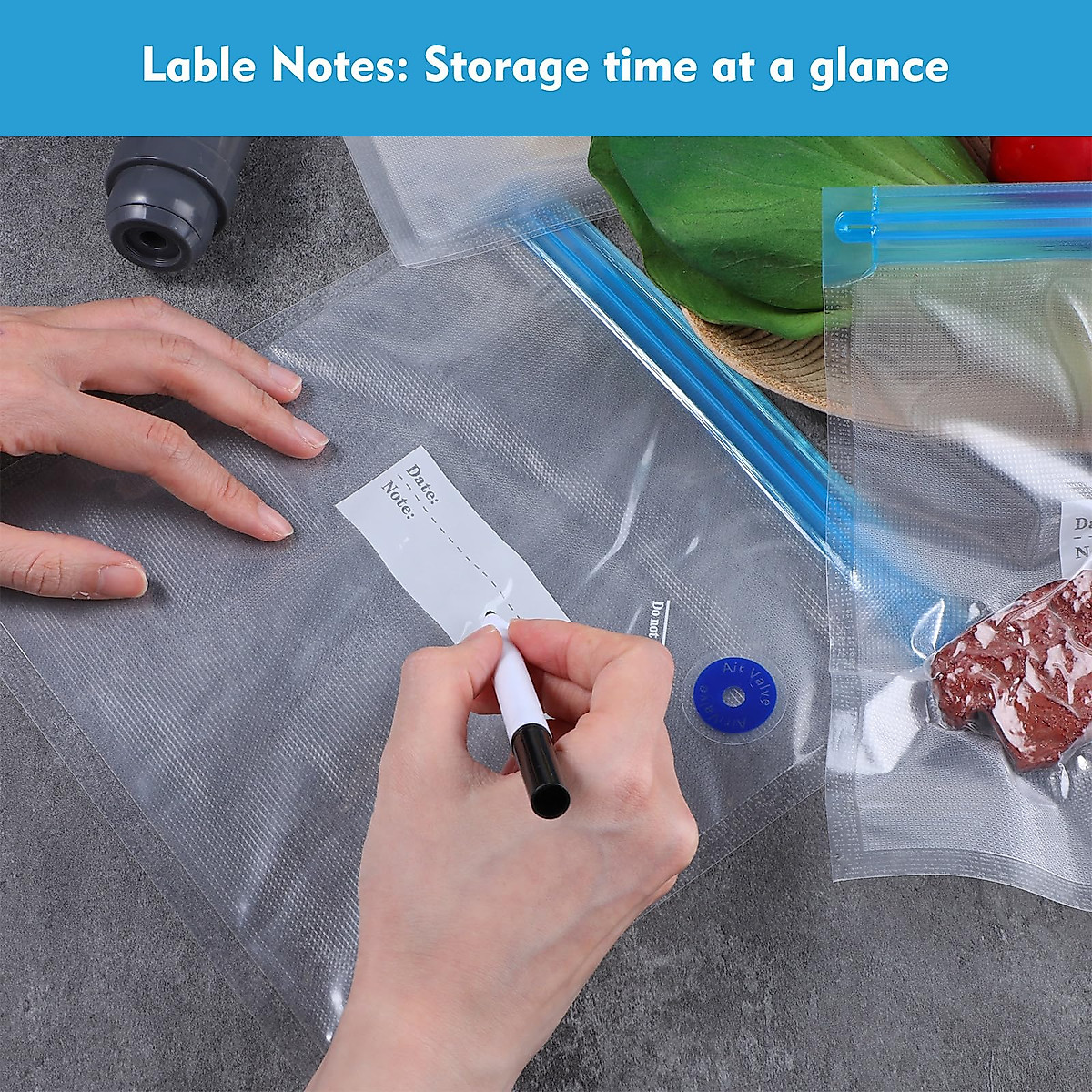 60 Pack Sous Vide Bags Vacuum Sealer Bag for Food, 4 Sizes Reusable Food Bags Vacuum Zipper Storage Bags with Air Valve Double Layers Food Storage