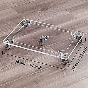 Rekerown 10"x14" Heavy Duty Acrylic Plant Stand with Wheels, Square Plexiglass Plant Caddy on Wheels - Outdoor Flower Pot Rack on Rollers - Indoor Dolly Holder Rolling Tray Coaster, Transparent 1PC