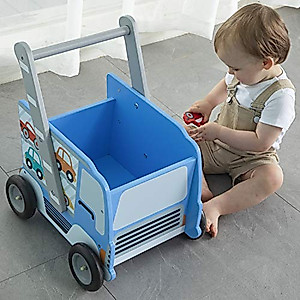 labebe Baby Wooden Learning Walker, 2-in-1 Toddler Push & Pull Toys Stroller Pushing Walker, Infant Sit to Stand Wood Walker Wagon, Transfer Cart Toy for Girls & Boys 1-3 Years Old Kids, Blue