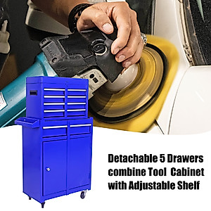 Dithoko 5-Drawer Rolling Tool Chest Cabinet, High Capacity Tool Box Storage Cabinet with Adjustable Shelf, Removable Tool Box Organizer with 4 Wheels for Garage Warehouse - Blue