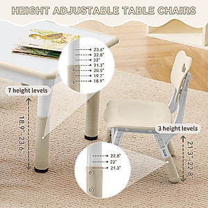 GITAWUSA Kids Study Table and Chairs Set, Height Adjustable Toddler Table and Chair Set for Kids Ages 3-8, Graffiti Desktop (Burlywood - 1)