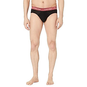 Calvin Klein Men's Cotton Stretch 3-Pack Hip Brief, Black Bodies W/Grey Heather, Silver Birch, Raspberry Blush, Small