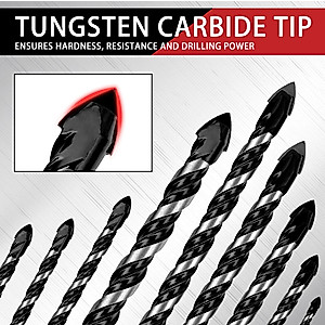 AIMLENTOOL Masonry Drill Bits Set, 10pcs Concrete Drill Bits, 1/8" to 1/2" Multifunction Drill Bit Set with Industrial Strength Carbide Tipped for Brick, Tile, Cement, Ceramic, Glass, Plastic