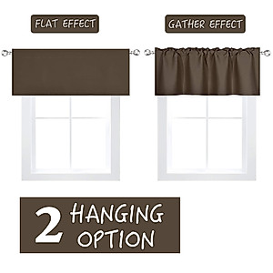 DECOVSUN Coffee Brown Valance for Windows 60x18 Inch Solid Thermal Insulated Blackout Kitchen Short Curtain Toppers Valance Rod Pocket for Bathroom Living Room 1 Panel