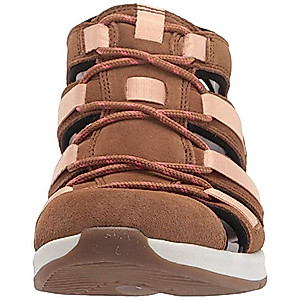 Clarks Women's Solan Sail Flat Sandal, Dark Tan Leather/Suede, 8