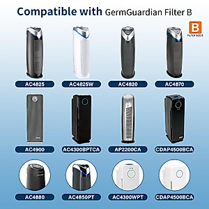 FLT4825 Replacement Filter B Fit for Germ Guardian Air Purifier, ac4825e Replacement Filter Fit for ac4825 AC4825 AC4300 AC4900 AC4825DLX AC4850 CDAP4500 AP2200, 4 True HEPA + 8 Carbon Filters