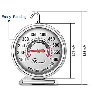 KT THERMO 3" Large Oven Thermometers NSF Accurately- Large Rotary Hook & Easy to Read Large Reading Number Shows Marked Temperature for Kitchen Food Cooking