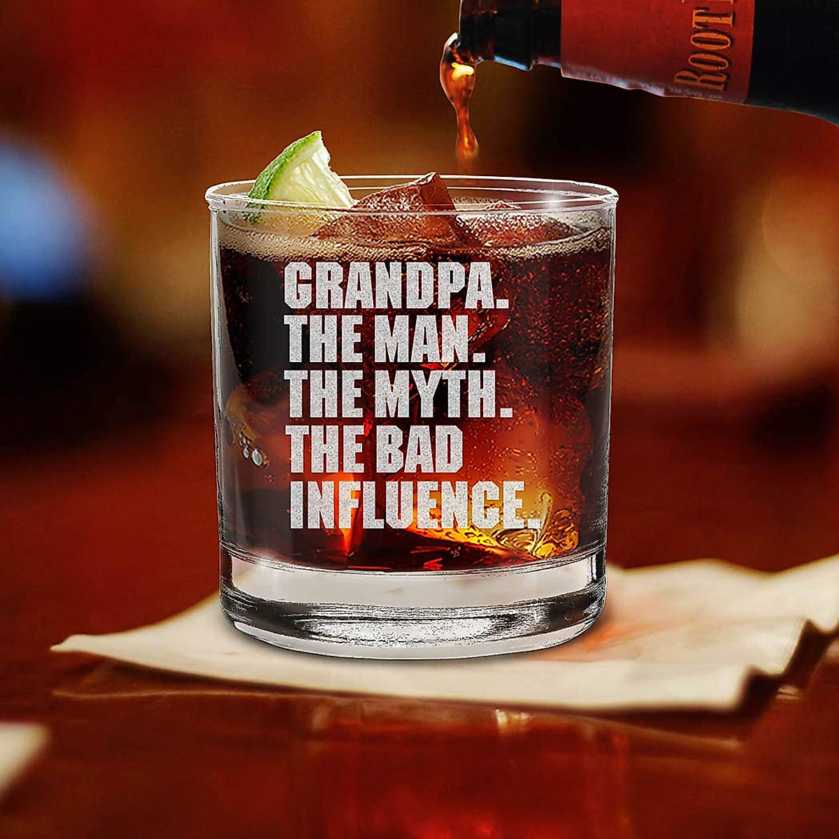 shop4ever® Grandpa. The Man. The Myth. The Bad Influence. Engraved Whiskey Glass Father's Day Gift for Grandpa Drinking Glass