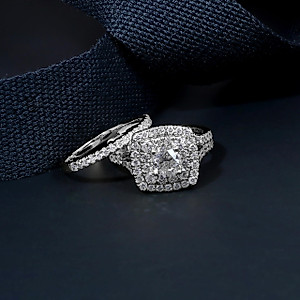 IGI Certified 14k White Gold 2ct TDW Round Cut Diamond Double Halo Engagement Ring Set (I-J, I2)