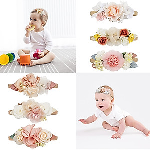 6PCS Baby Girl Headbands Flower Nylon Headbands Elastic Hair Bands Baby Floral Hair Accessories for Newborn Infant Toddlers Baby Birthday Party (Flower Baby Headbands-A)