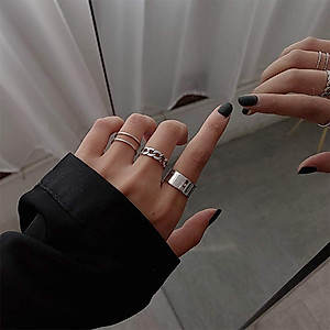 Chmier Gothic Knuckle Ring Set 3 Pcs Half Open Finger Ring Silver Punk Stackable Rings for Women or Men