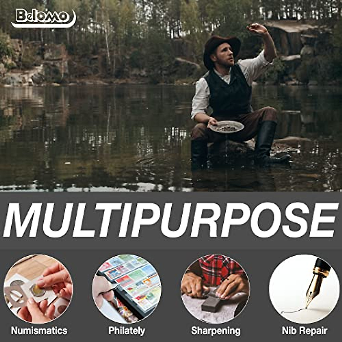 BelOMO Jewelers Loupe 10x Triplet Magnifier 21mm (.85"). Optical Glass with Anti-Reflection Coating for a Bright, Clear and Color Correct View. Foldable Loupe for Gems, Jewelry, Coins and Trichomes