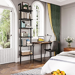 ODK Ladder Shelf, 6 Tier Black Bookshelf, 86 Inch Wall Mounted Book Shelf with Metal Frame, Ladder Bookshelf Bookcase for Bedroom, Home Office and Living Room