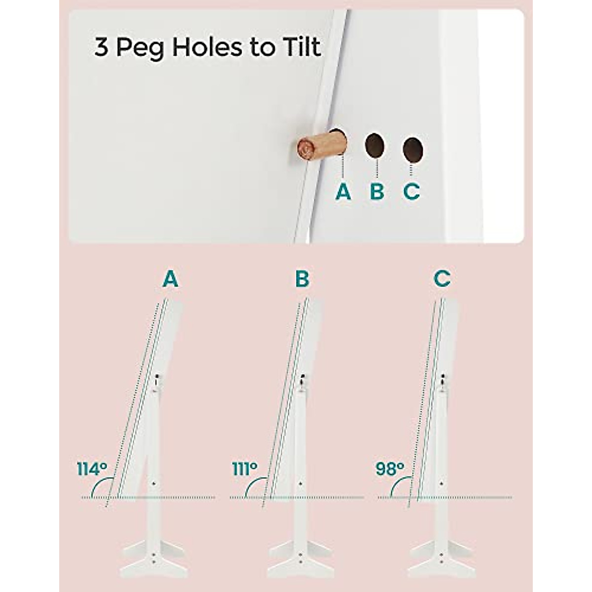 SONGMICS Mirror Jewelry Cabinet Standing Armoire Organizer, Jewelry Storage with Full-Length Frameless LED Lights, Built-in Makeup Mirror, 2 Drawers, Lockable, White UJJC023W01