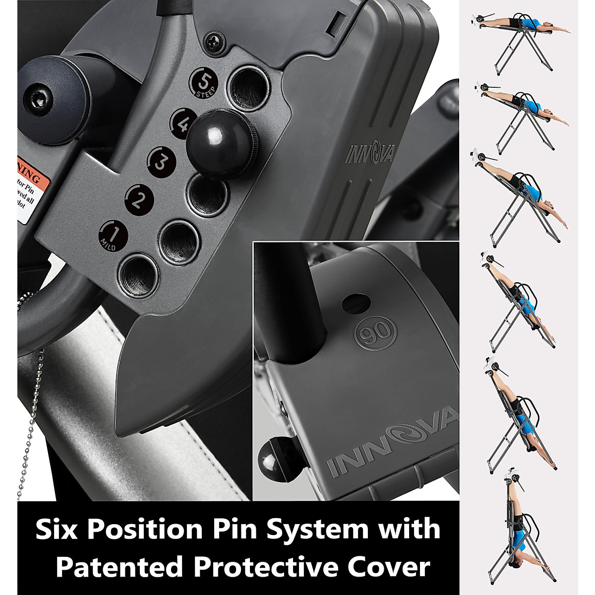 INNOVA HEALTH AND FITNESS ITX9600 Heavy Duty Inversion Table, Standard Ankle Holding System, 300 lb Weight Capacity,Grey/Black