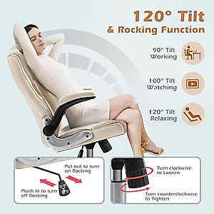 YAMASORO Ergonomic Executive Office Chair with Lumbar Support,Velvet Fabric Home Office Desk Chairs with Wheels, High Back Computer Chairs,Beige