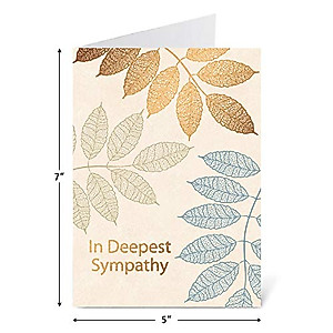 Foil Falling Leaves Sympathy Cards - Set of 8 (4 designs), Large 5" x 7", Sympathy Cards with Sentiments Inside, Includes White Envelopes