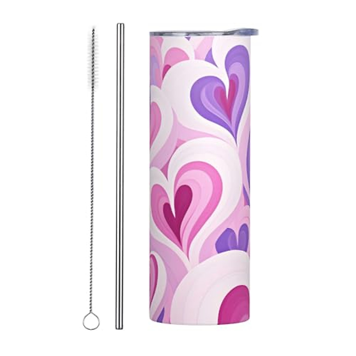 Tangopi Pink Purple Heart 20 oz Tumbler with Lid and Straw Insulated Travel Coffee Mug Reusable Spill Proof Coffee Cups Stainless Steel Water Bottle for Hot and Cold Drinks