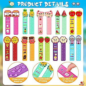 30 Pieces Scented Bookmarks Ruler for Kids Scratch and Sniff Bookmarks Fruit Food Theme Bookmarks Assorted Scented Bookmarks Cute Bookmarks for Teacher Prizes Book Markers Students, 10 Styles