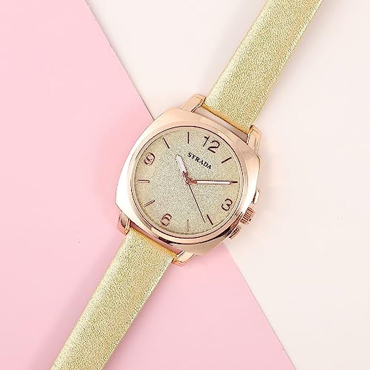 Shop LC Strada Japanese Movement Golden Dial Watch with Golden Faux Leather Strap and Stainless Steel Back Birthday Gifts