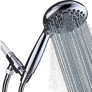 G-Promise Handheld Shower Head High Pressure 6 Spray Settings, Detachable Hand Held Showerhead 4.9" Face with Extra Long Flexible Hose and Metal Adjustable Bracket