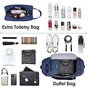 Travel Duffel Bag, Weekender Overnight Backpack with Shoe Compartment and Wet Pocket Sport Gym Bag for Men and Women, Navy