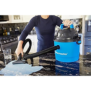 Vacmaster Portable Wall Mountable Wet/Dry Vac, 2.5 Gallon, 2 HP 1-1/4" Hose (VOM205P), Blue