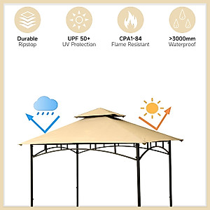HETTRICK Gazebo Replacement Canopy 5x8 Shelter Double Tiered BBQ Cover Grill Shelter for Shop Garden Patio Model L-GG001PST-F (Beige)