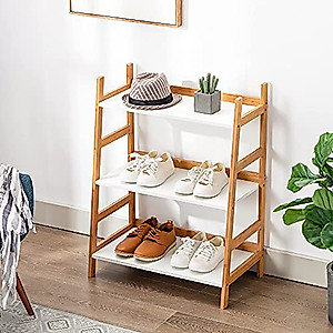 Forevich Ladder Shelf 3 Tier Bamboo Bookshelf Storage Rack Shelves Bookcase Plant Flower Stand for Living Room Bathroom Kitchen Ladder